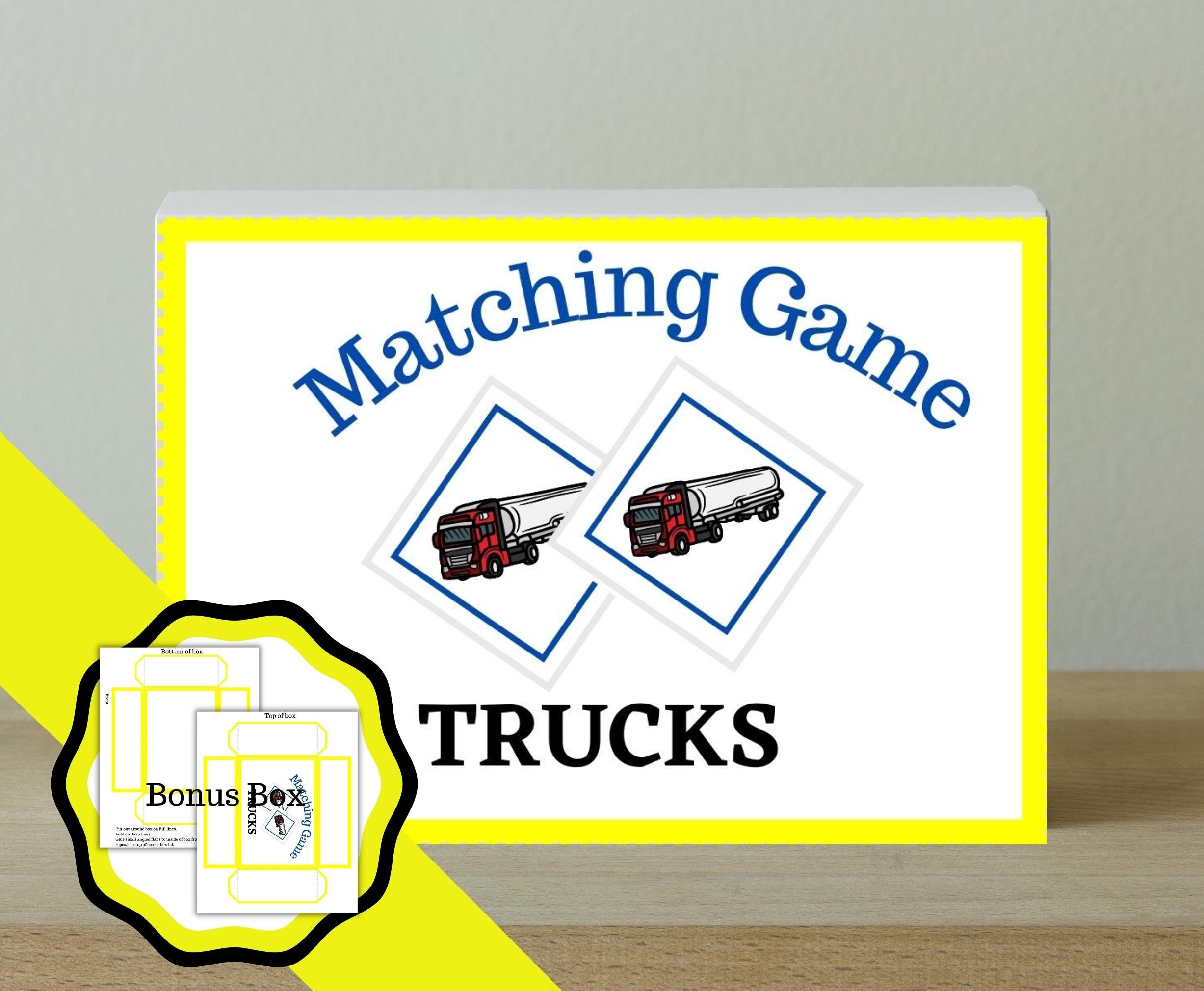 Truck Themed Printable Memory/matching Game Cards With Bonus Box - Etsy