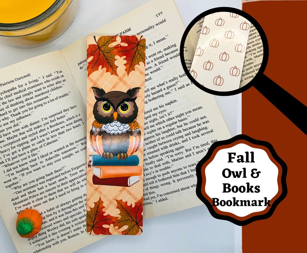 Fall Owl and Book, Bookmark, Cute 7x2 Inch Fall Bookmark With and Owl ...