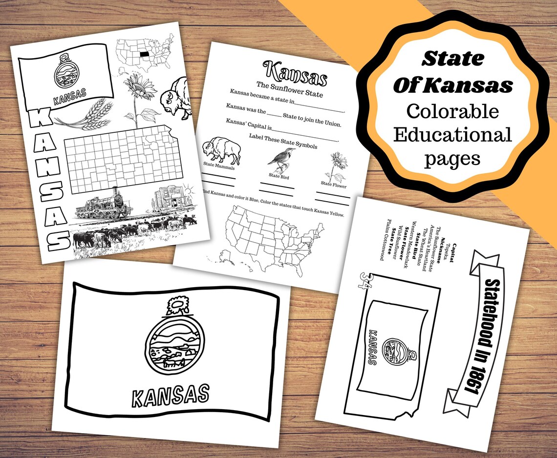 Kansas State Printable Coloring and Worksheets, Learn About Kansas ...