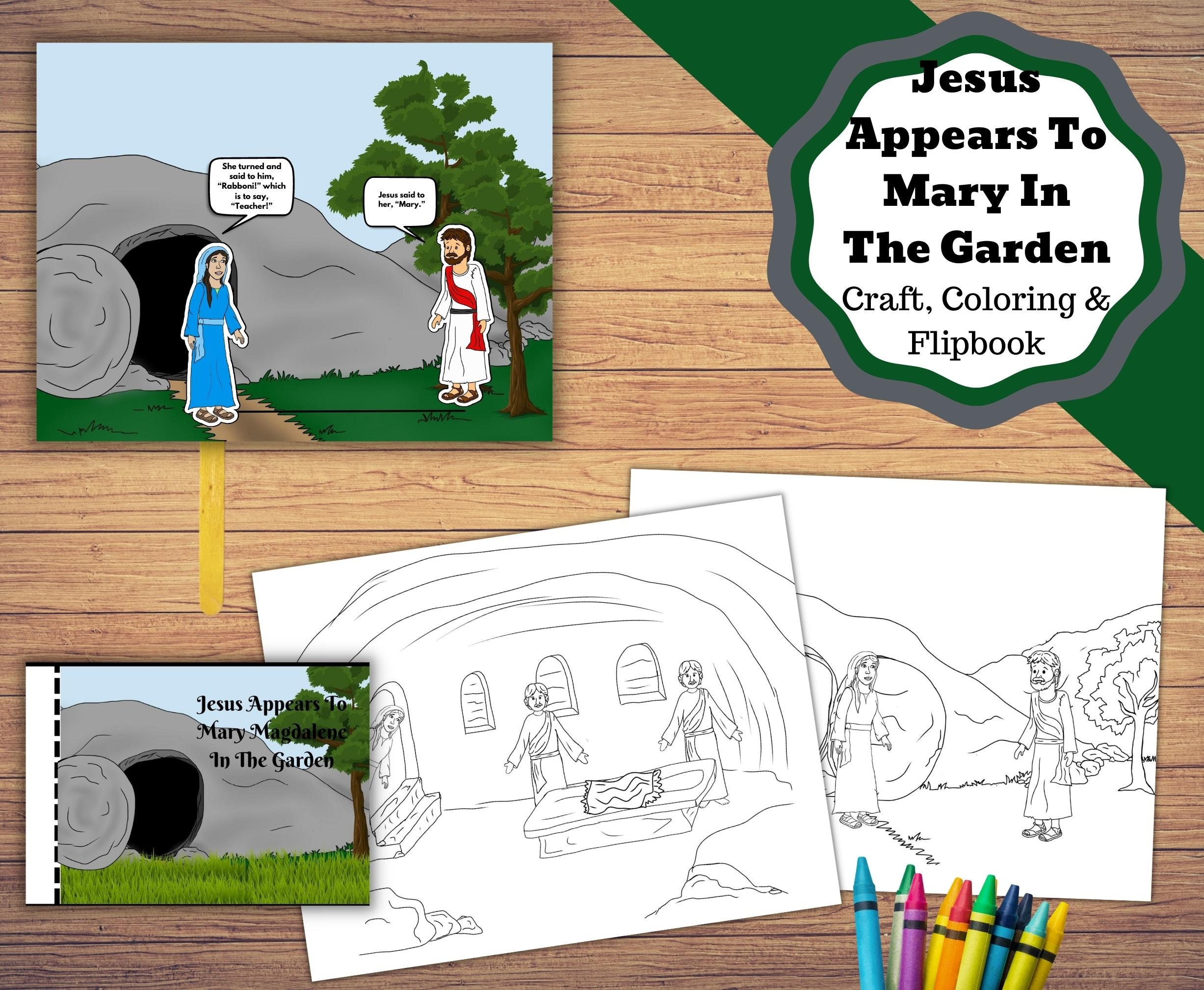 Imprimible, Jesús se aparece a María en el jardín, manualidad, colorear ...