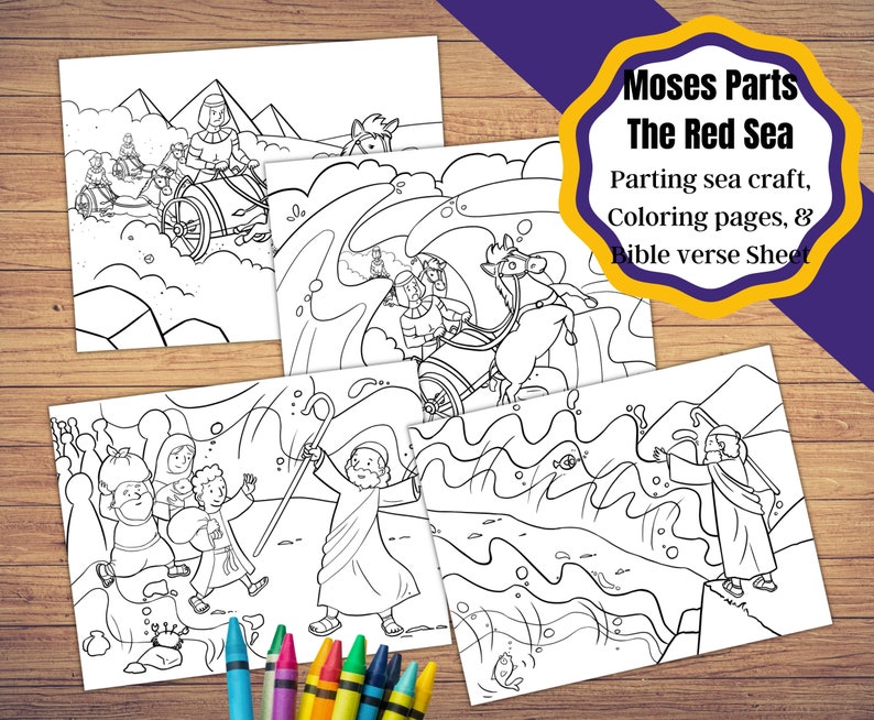 Printable, Moses Parts the Red Sea, Craft, Coloring Pages, and Bible ...