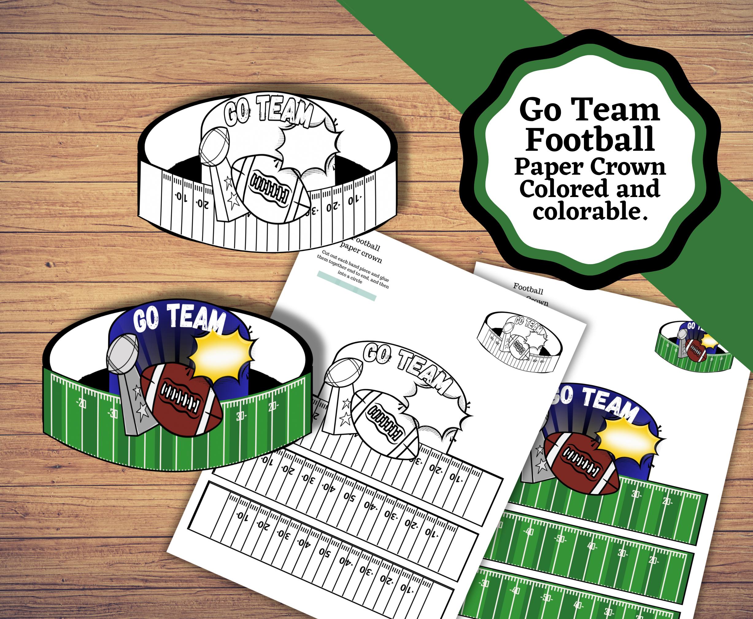 Printable Foot Ball Paper Crown, Go Team Football Craft, Coloring, and ...