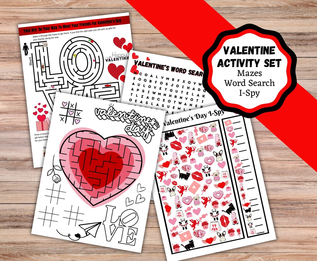 Printable Valentine's Day Word Search, Mazes, and Puzzles. Set of ...