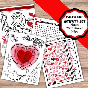 Printable Valentine's Day Word Search, Mazes, and Puzzles. Set of ...