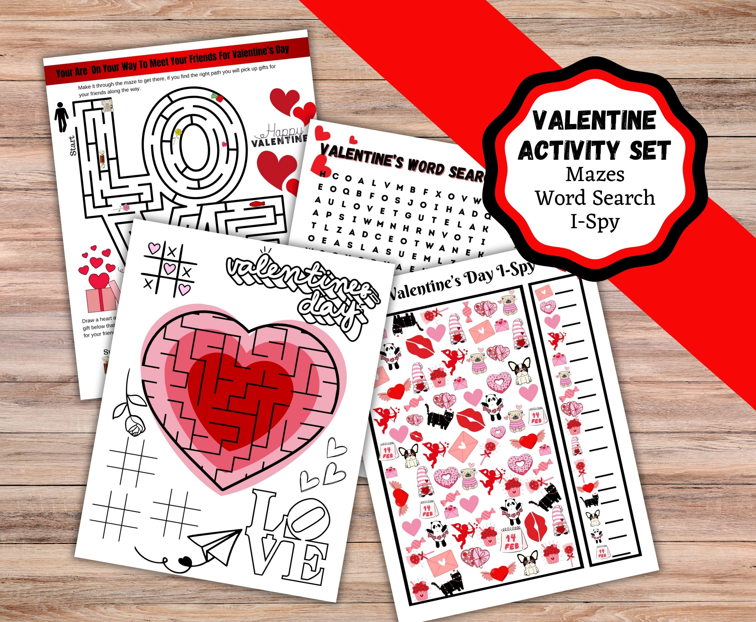 Printable Valentine's Day Word Search, Mazes, and Puzzles. Set of ...