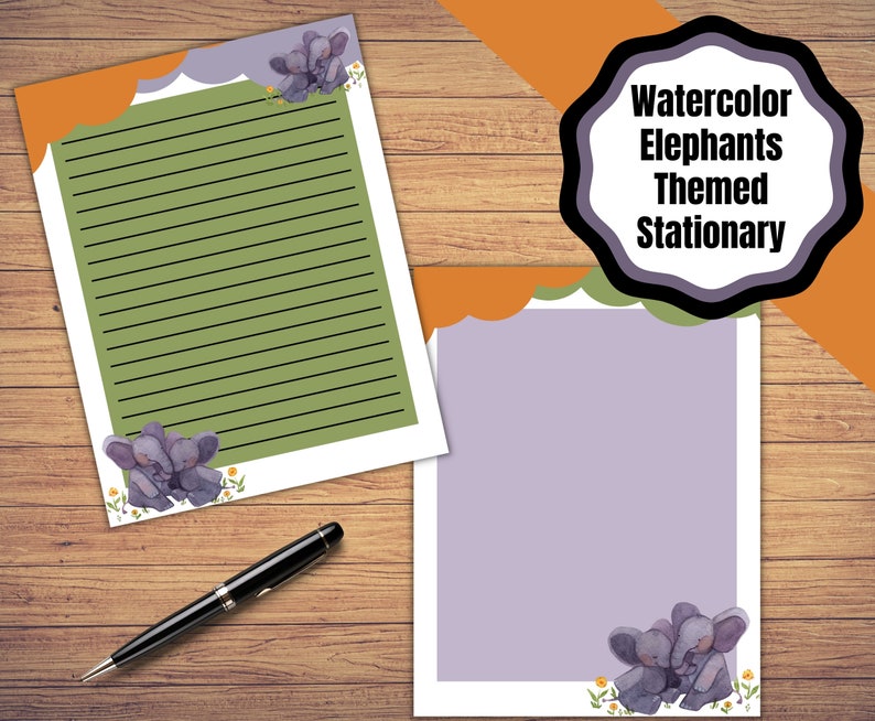 Printable Watercolor Elephants Themed Stationary, 7 Pages Lined and ...