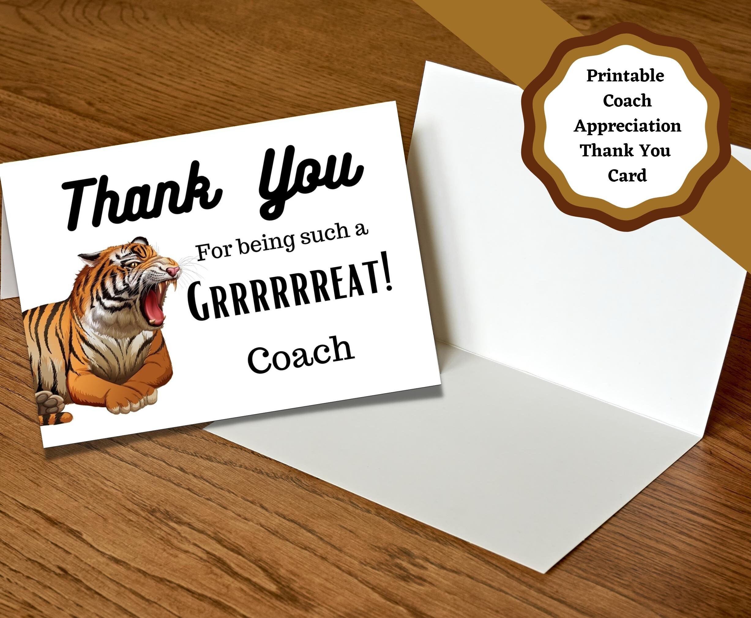 Printable Roaring Tiger Themed Thank You Card for Coach, Card for Coach ...