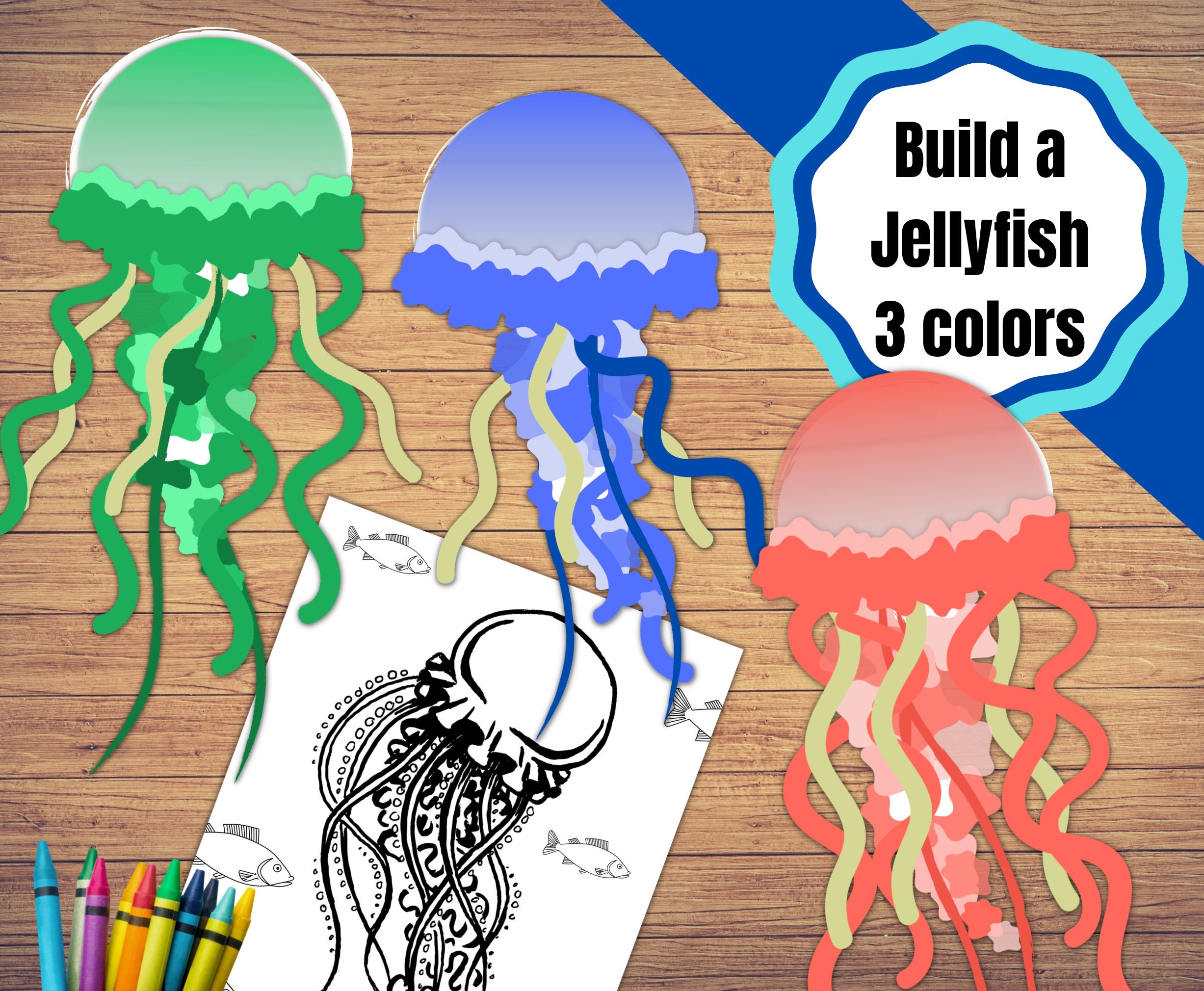 Printable Jellyfish Kids Craft. Three Colored Jellyfish to Cut Out and ...