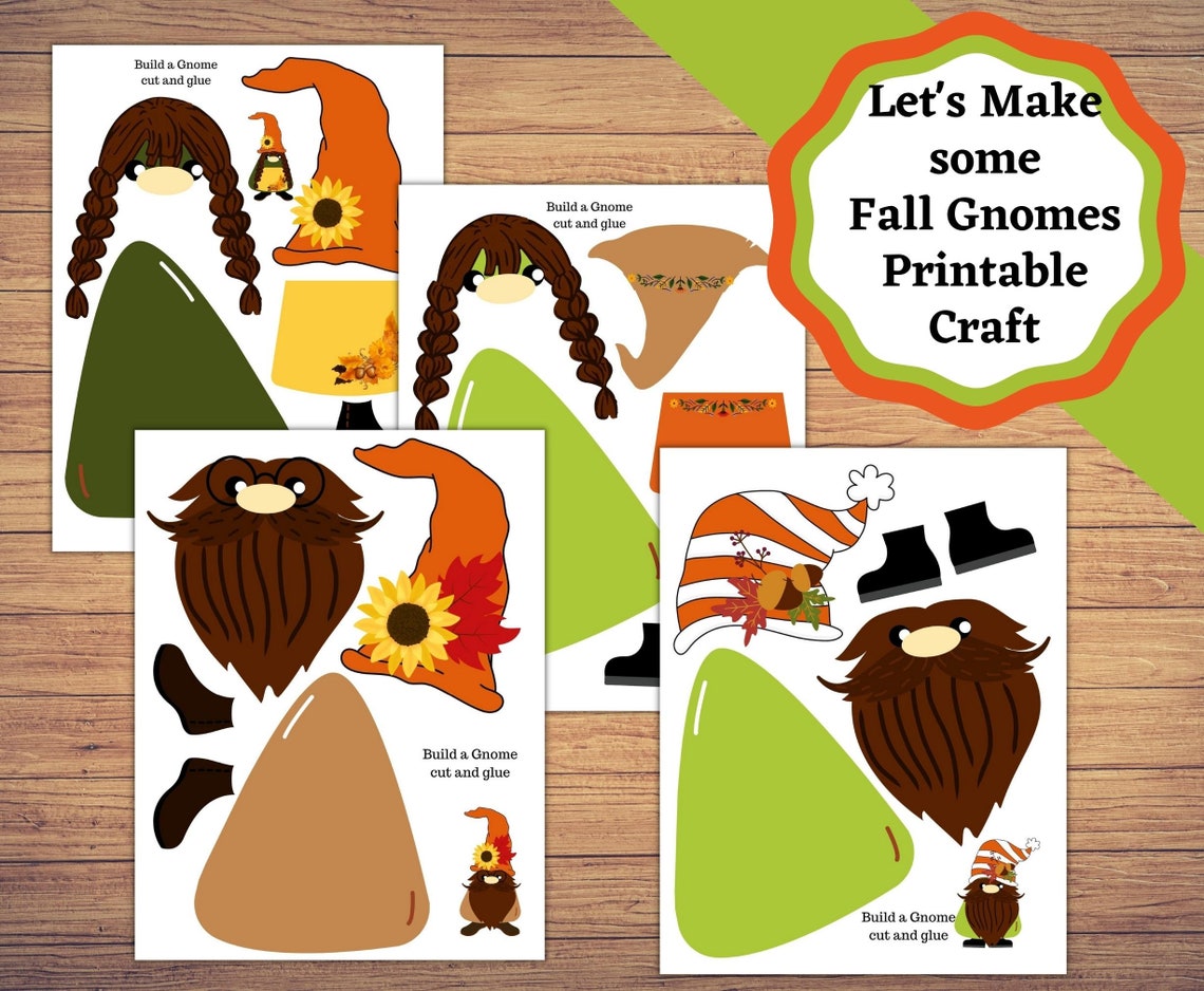 Make a Gnome Printable Craft, Fall Gnome Decoration, Gnome Crafts, Cut ...