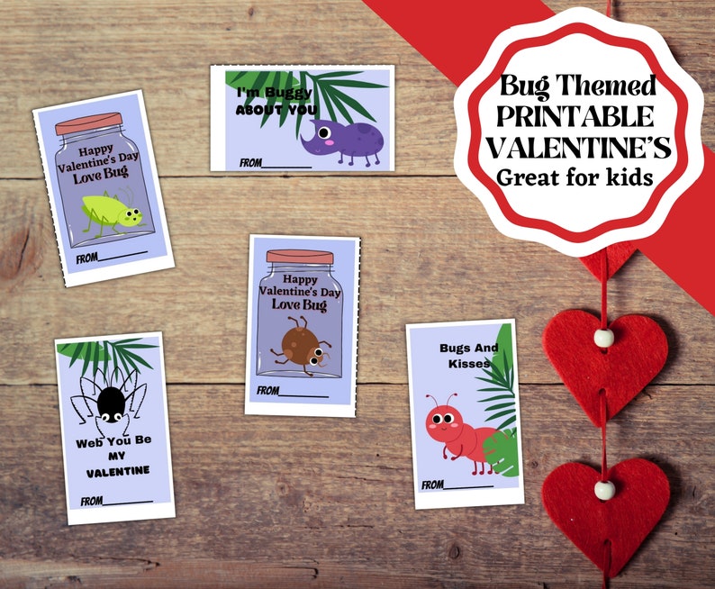 Bug Themed Printable Valentines Day Cards for Kids. Love Bug Cards ...
