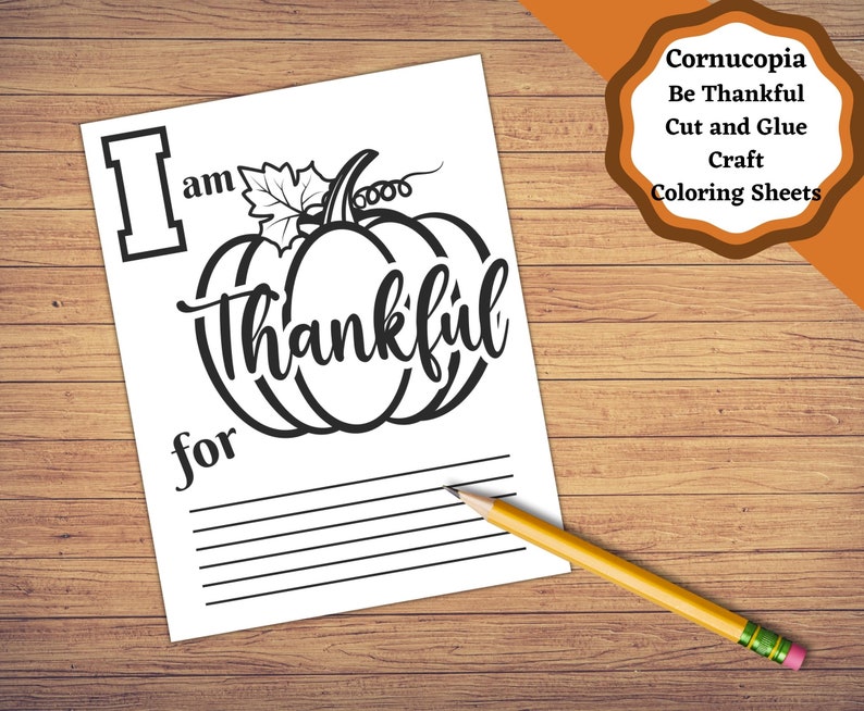 Printable Cut and Glue Cornucopia Craft With Be Thankful Coloring ...