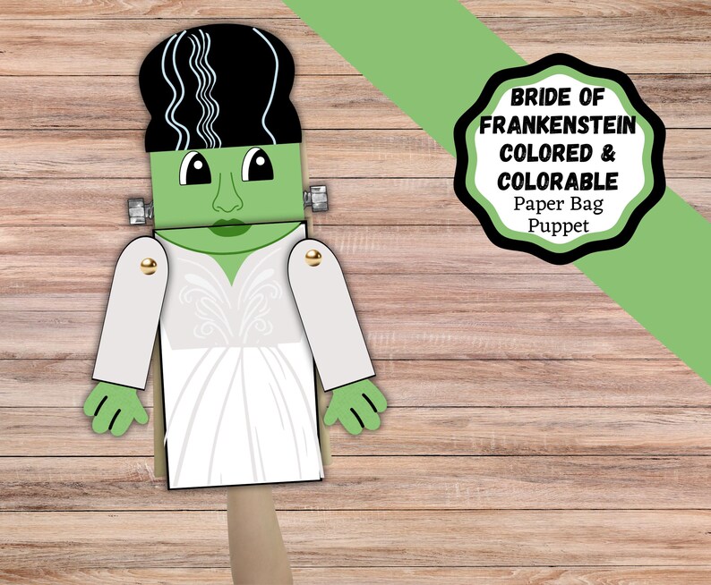 Bride of Frankenstein Paper Bag Puppet, Paper Bag Puppet Kids Craft for ...