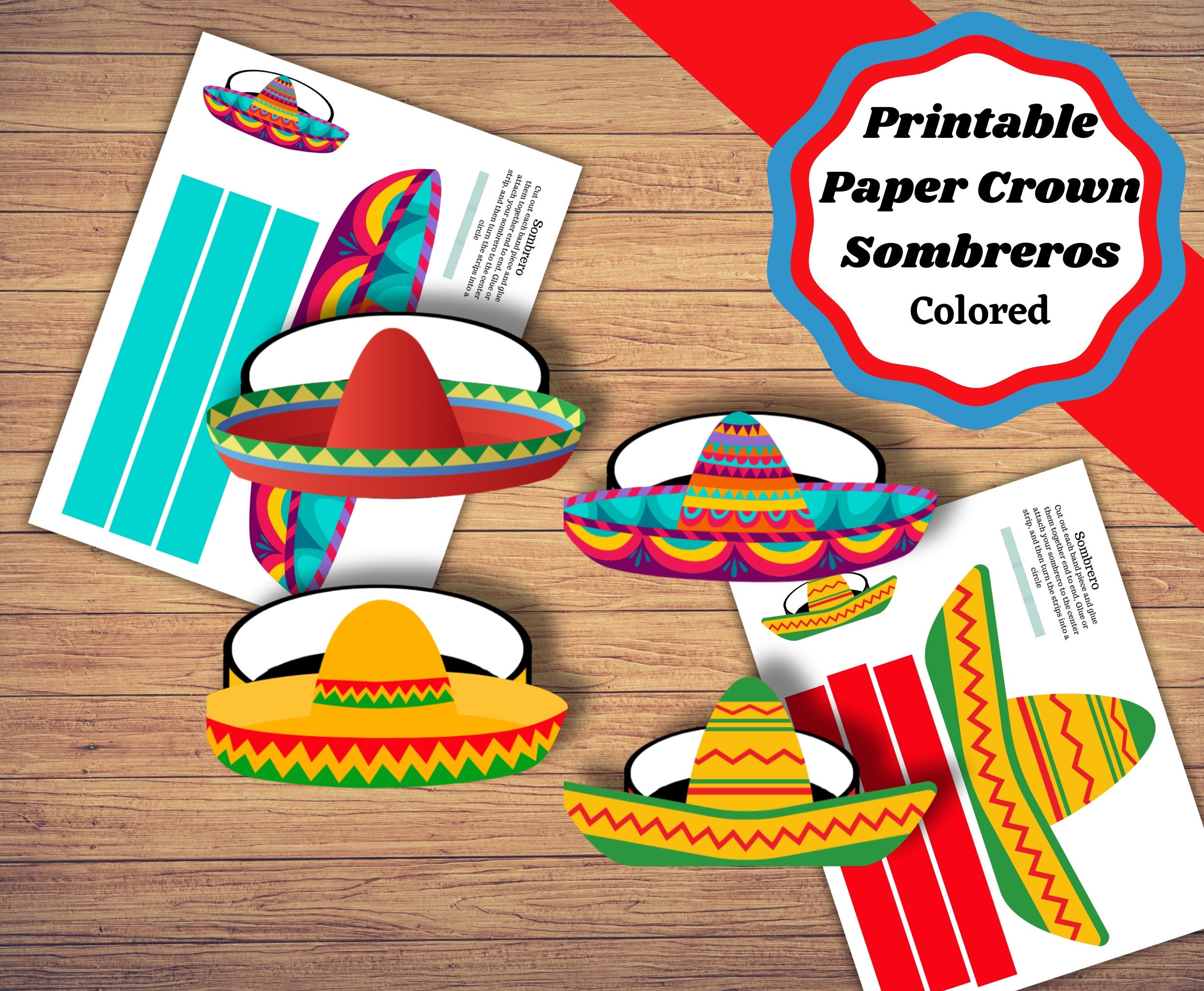 Printable Sombrero Paper Crowns, Cinco De Mayo Craft. Sombrero Hat ...