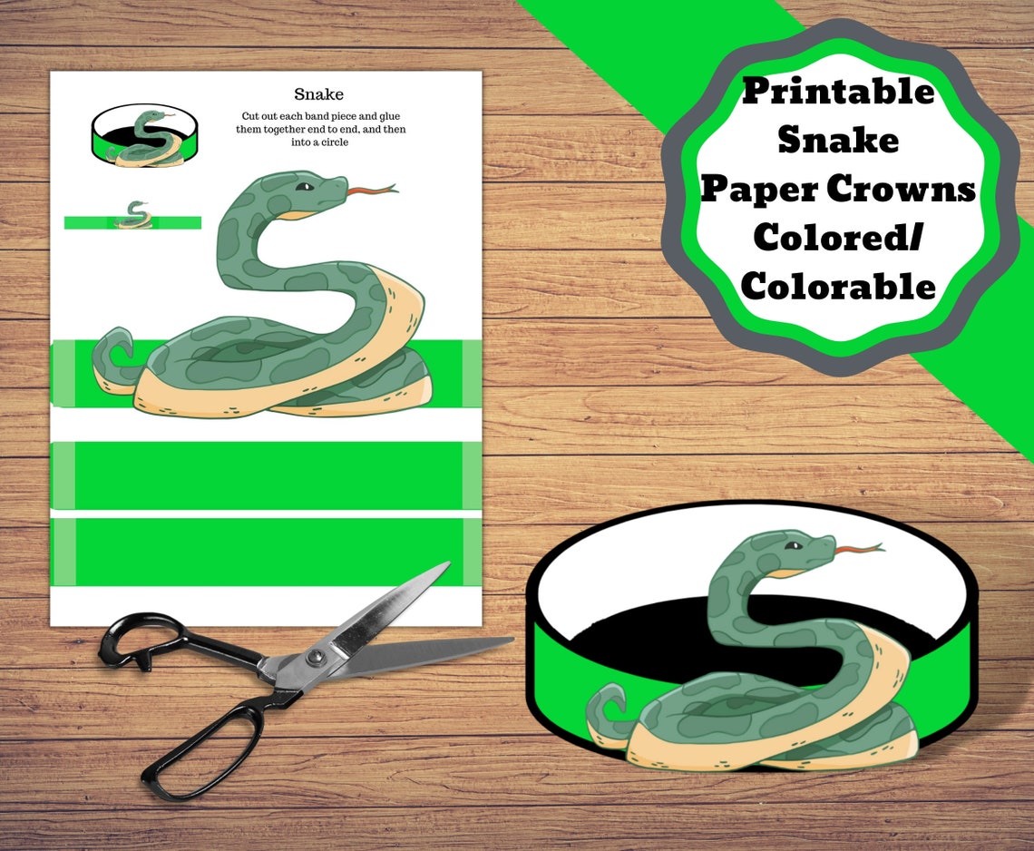 Printable Snake Paper Crowns, Head Bands. Snake Craft Both Colored and ...