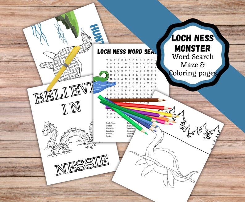 Loch Ness Monster Printable Word Search, Maze, and Coloring Pages ...