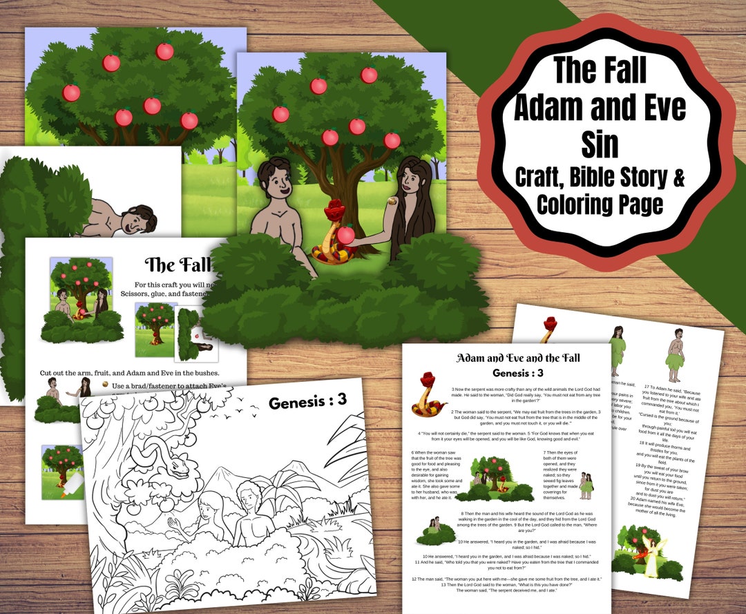 Adam and Eve Fall, the Serpent Deceives Eve, Printable Kids Craft With ...