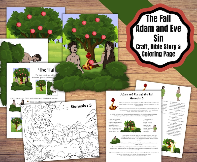 Adam and Eve Fall, the Serpent Deceives Eve, Printable Kids Craft With ...