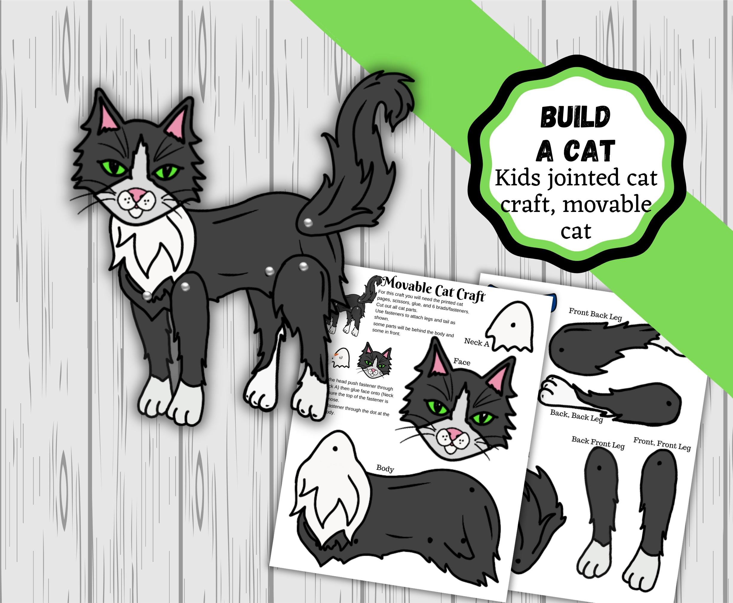 Build a Cat, Printable Kids Craft to Build a Jointed Cat. Cat Moves ...