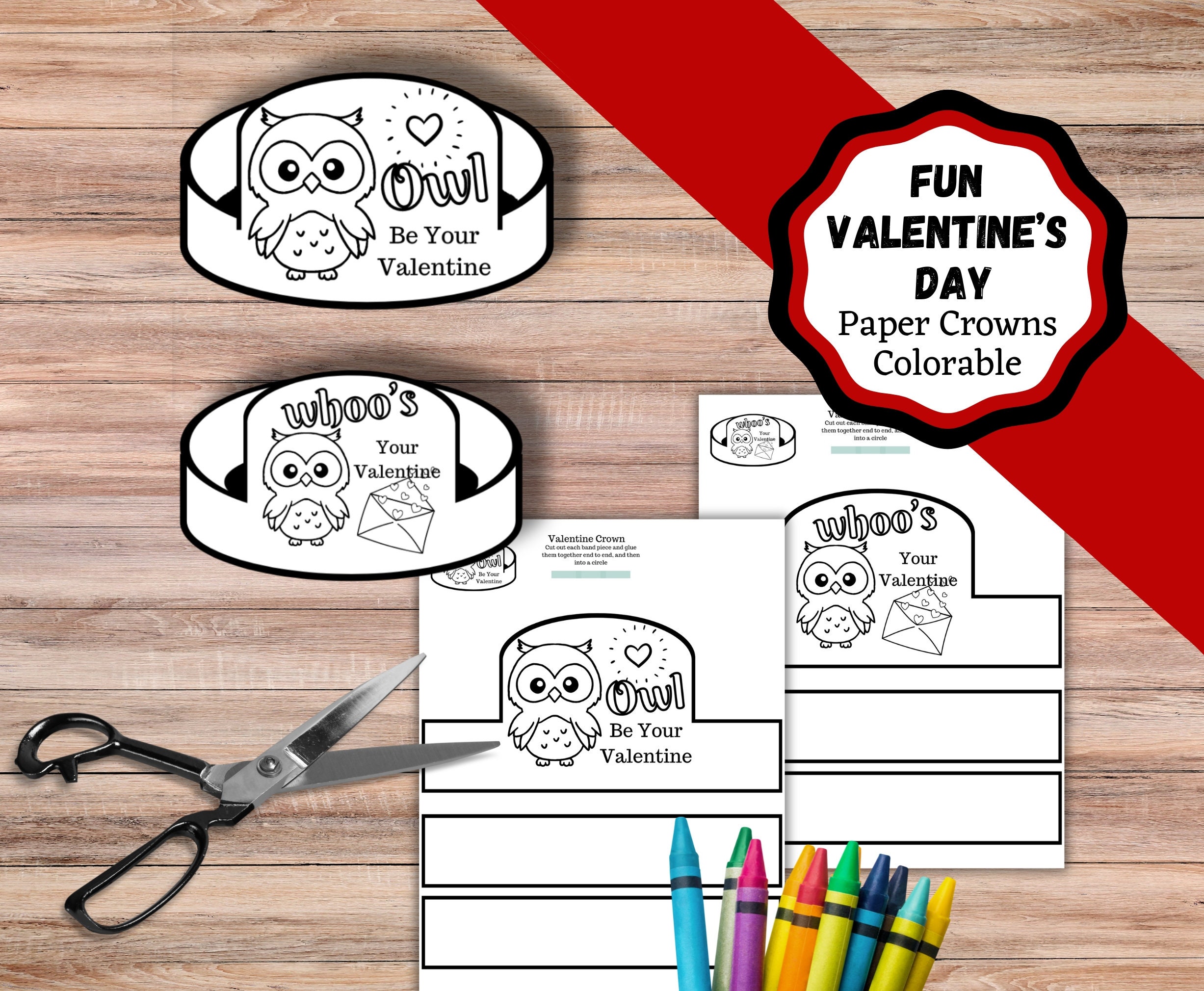 Printable Owl Themed Colorable Valentine's Day Paper Crowns. Printable ...