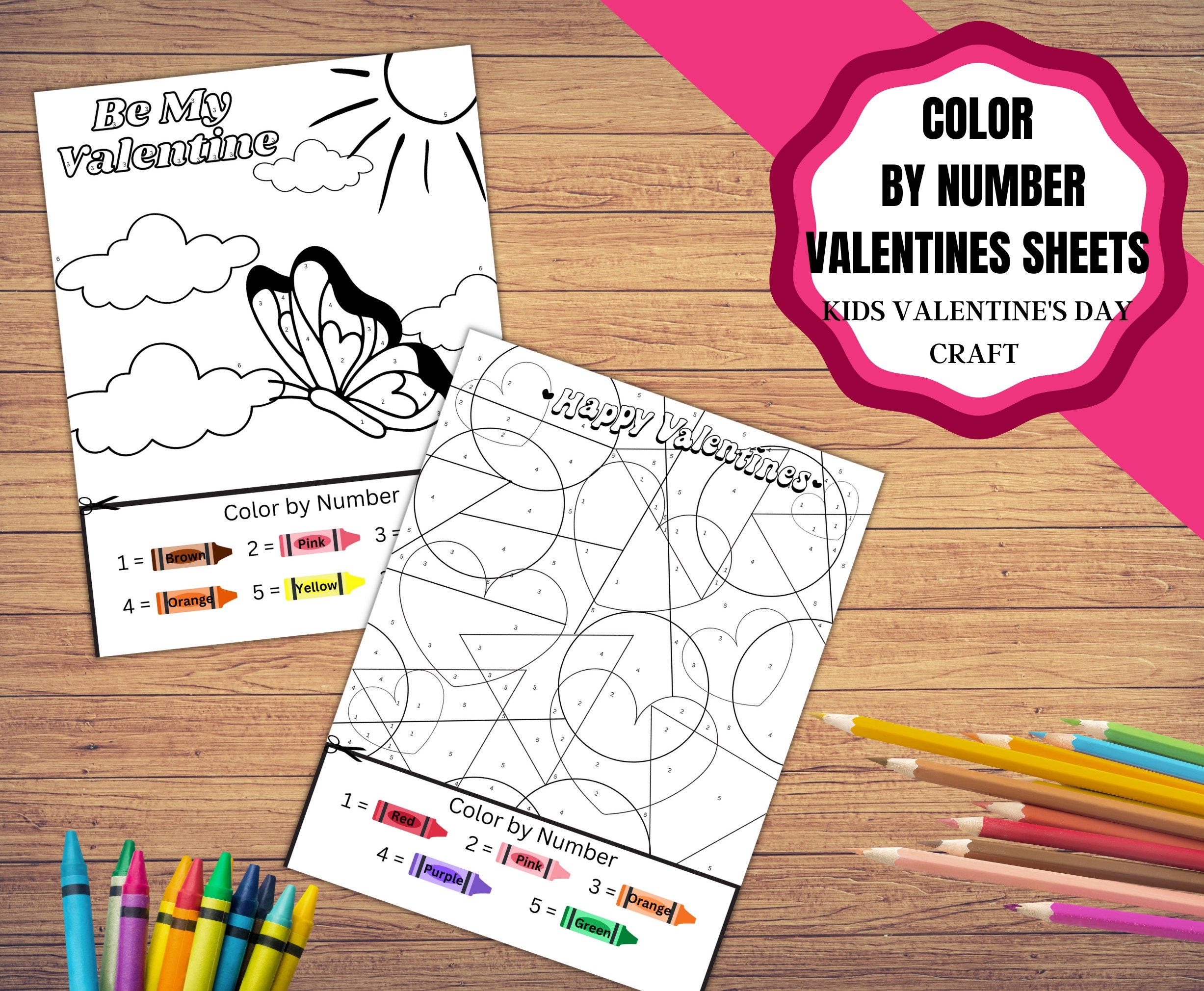 Printable Color by Number Valentine's Day Coloring Pages. Two Color by ...