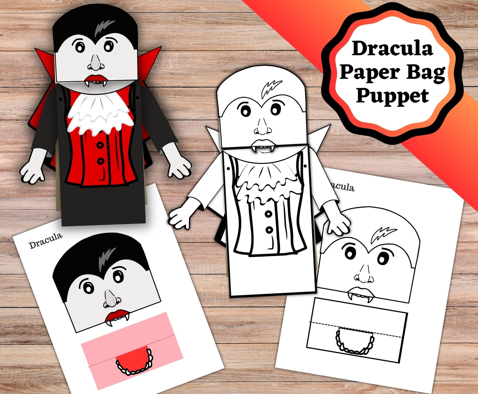 Printable Dracula Paper Bag Puppet. Paper Bag Puppet Cut Out for ...