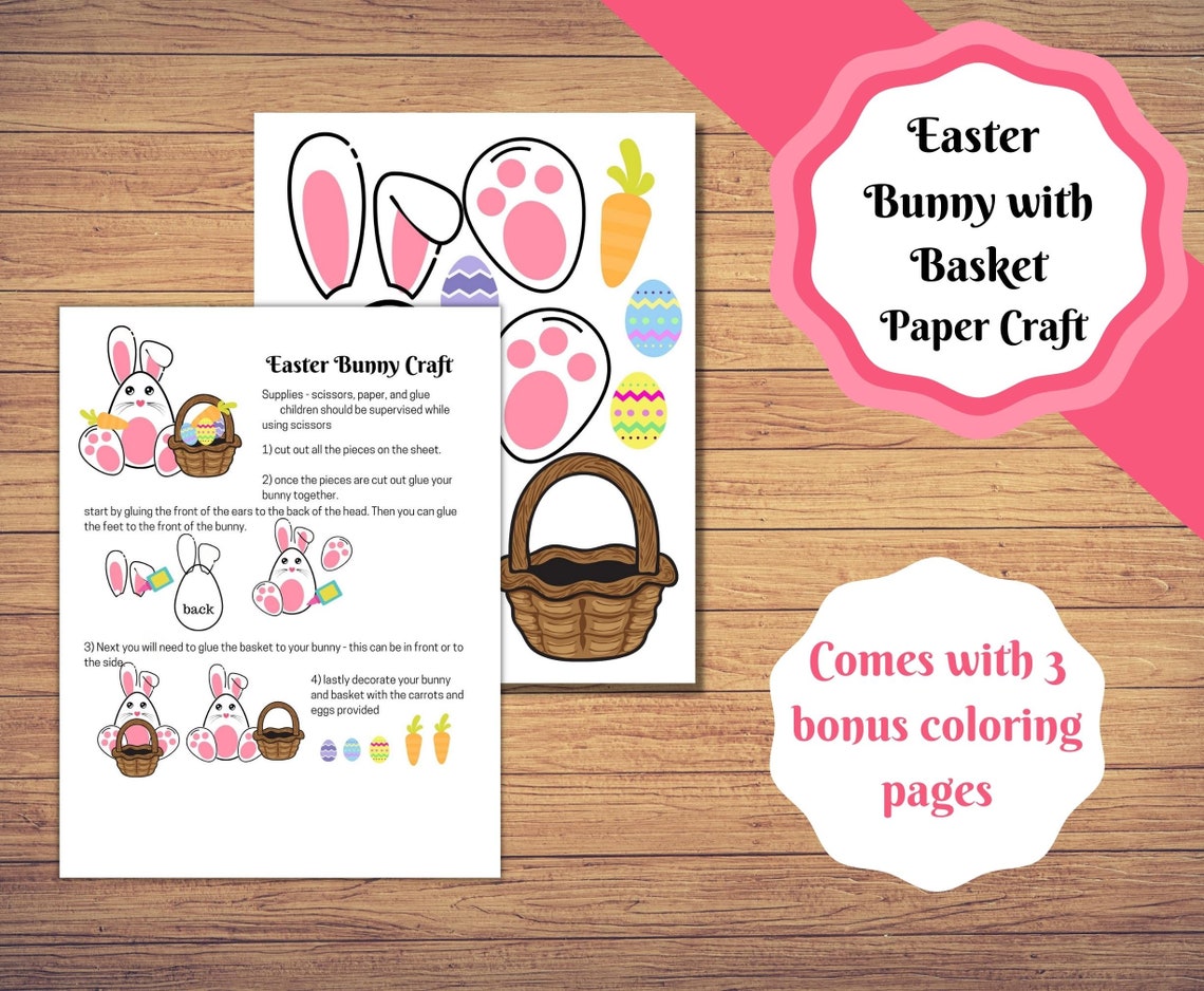 Easter Bunny Kids Paper Craft, Printable Kids Easter Project. Bunny DIY ...