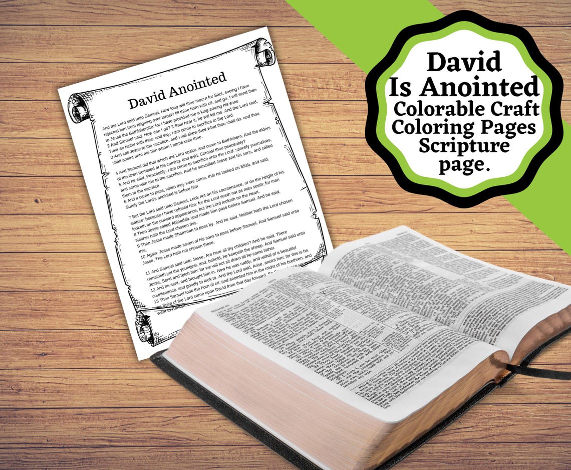 Colorable David Anointed Bible Craft, Coloring Pages, and Scripture ...