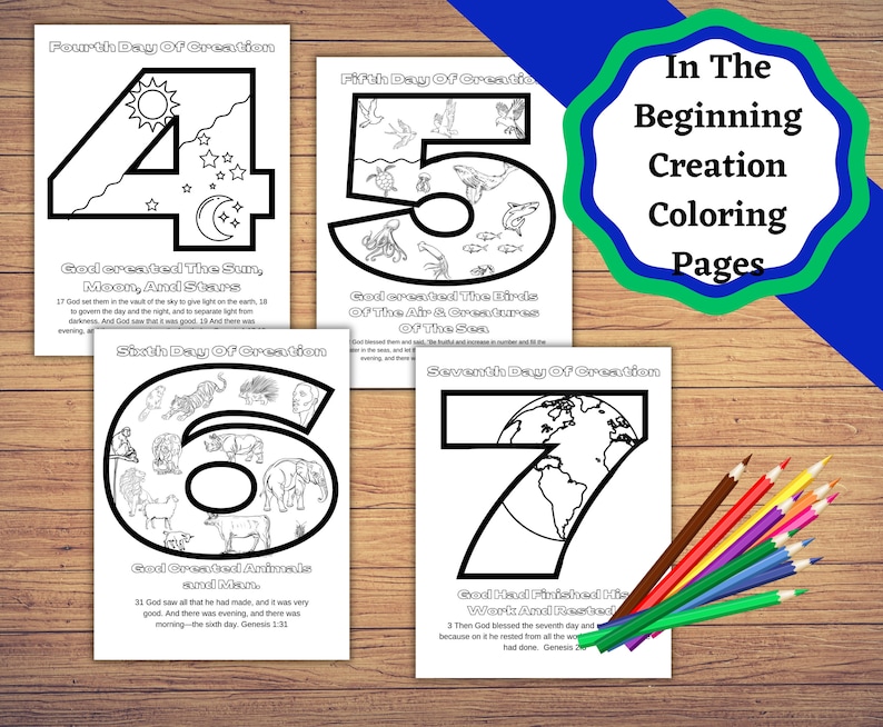 Printable Creation Bible Coloring Pages. Kids Craft for the 7 Days of ...