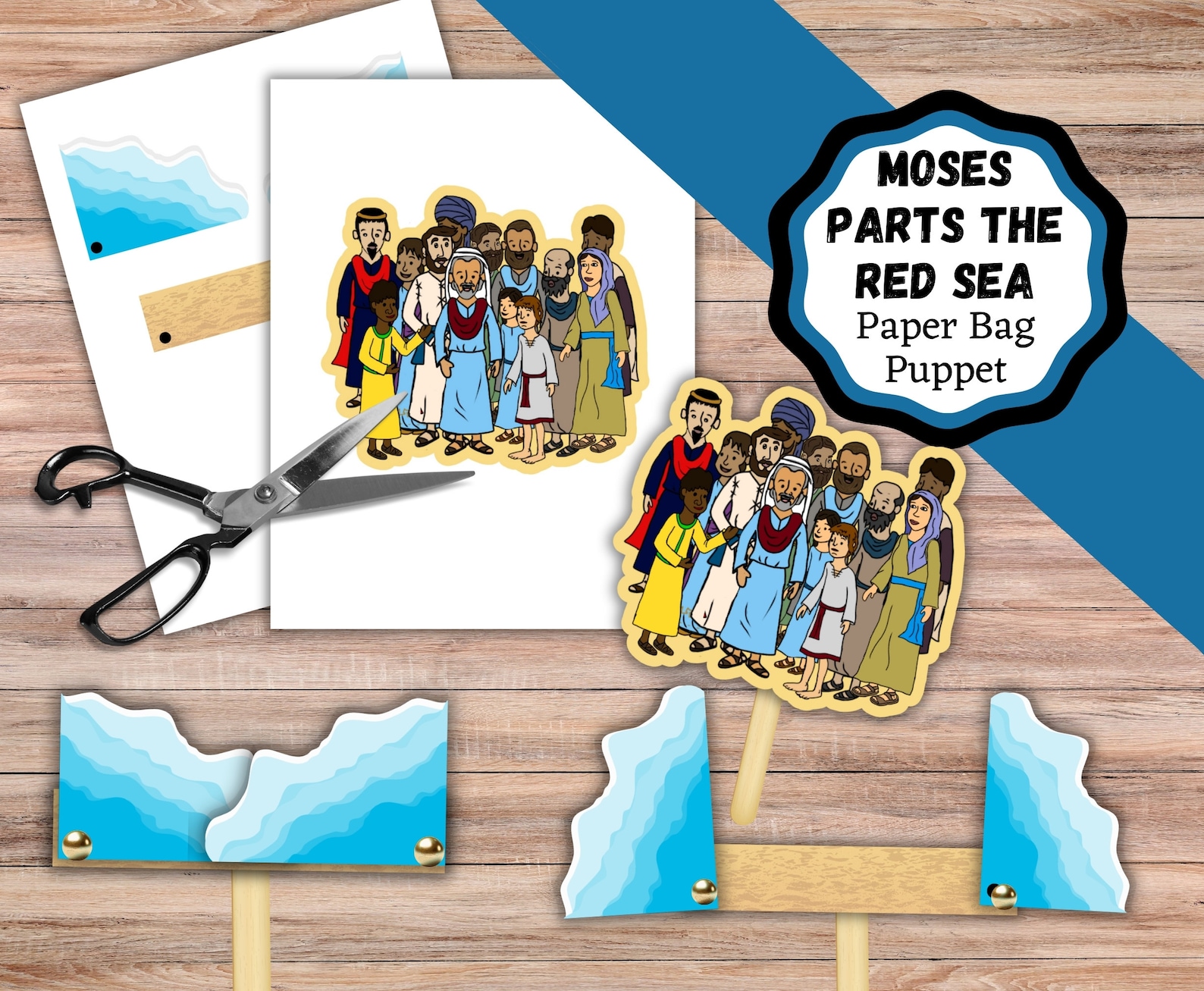 Moses Parts the Red Sea, Printable Paper Bag Puppets and Props. Bible ...
