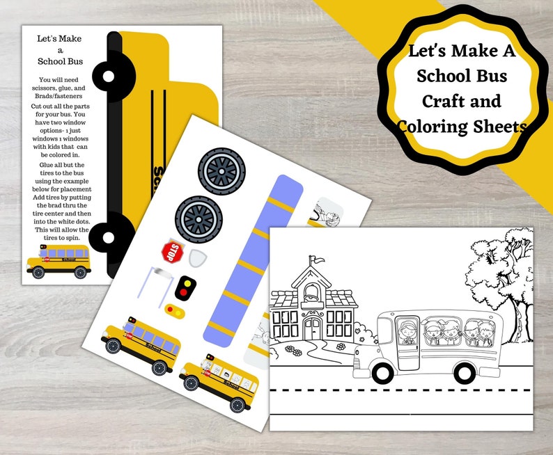 School Bus Printable Craft and Coloring Sheet, Back to School School ...