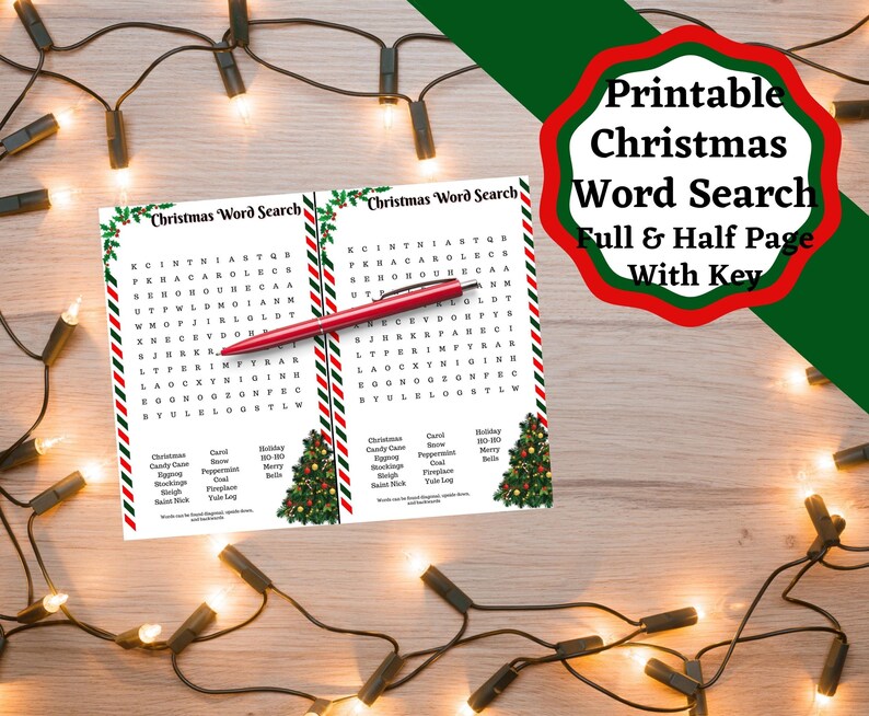 Christmas Printable Word Search in Full Page and Half Page Sizes. - Etsy