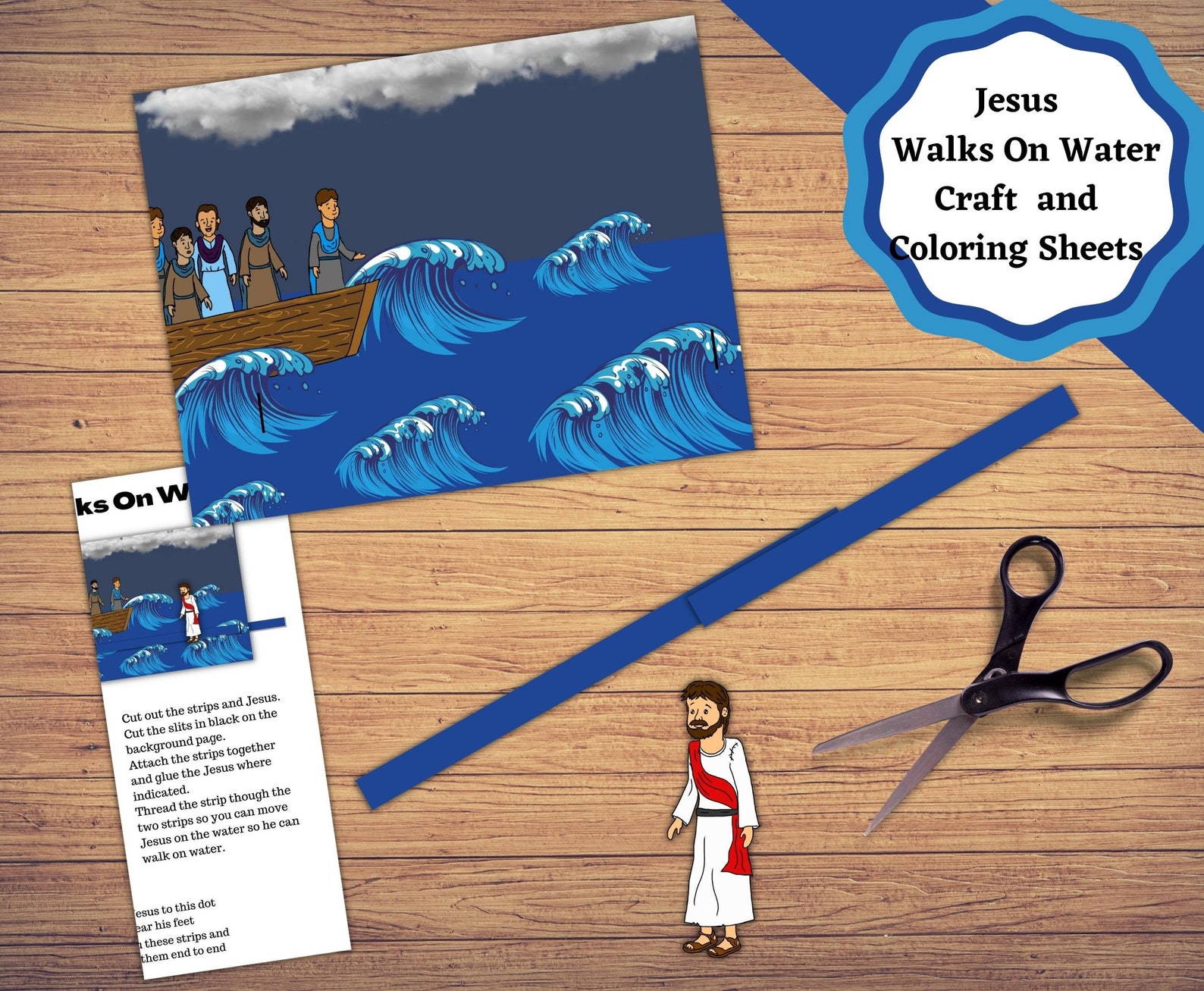 Jesus Walks on Water Moving Bible Story Craft, Printable Jesus Activity ...