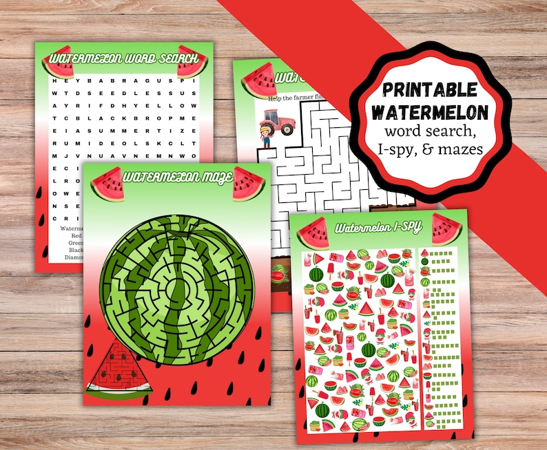 Printable Watermelon Activity Pages, Watermelon Themed Word Search, I ...