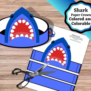 Printable Shark Crowns, Colored and Colorable Versions. Shark Craft ...