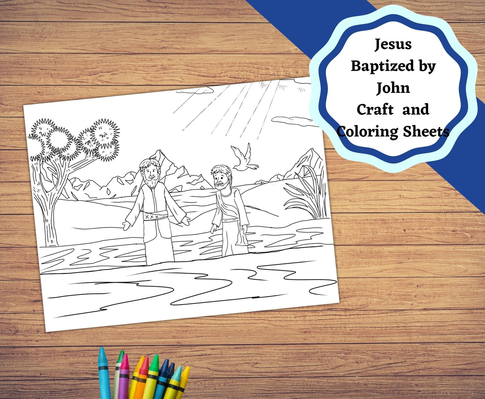 Jesus Baptized by John at the Jordan River, Printable Bible Story Craft ...