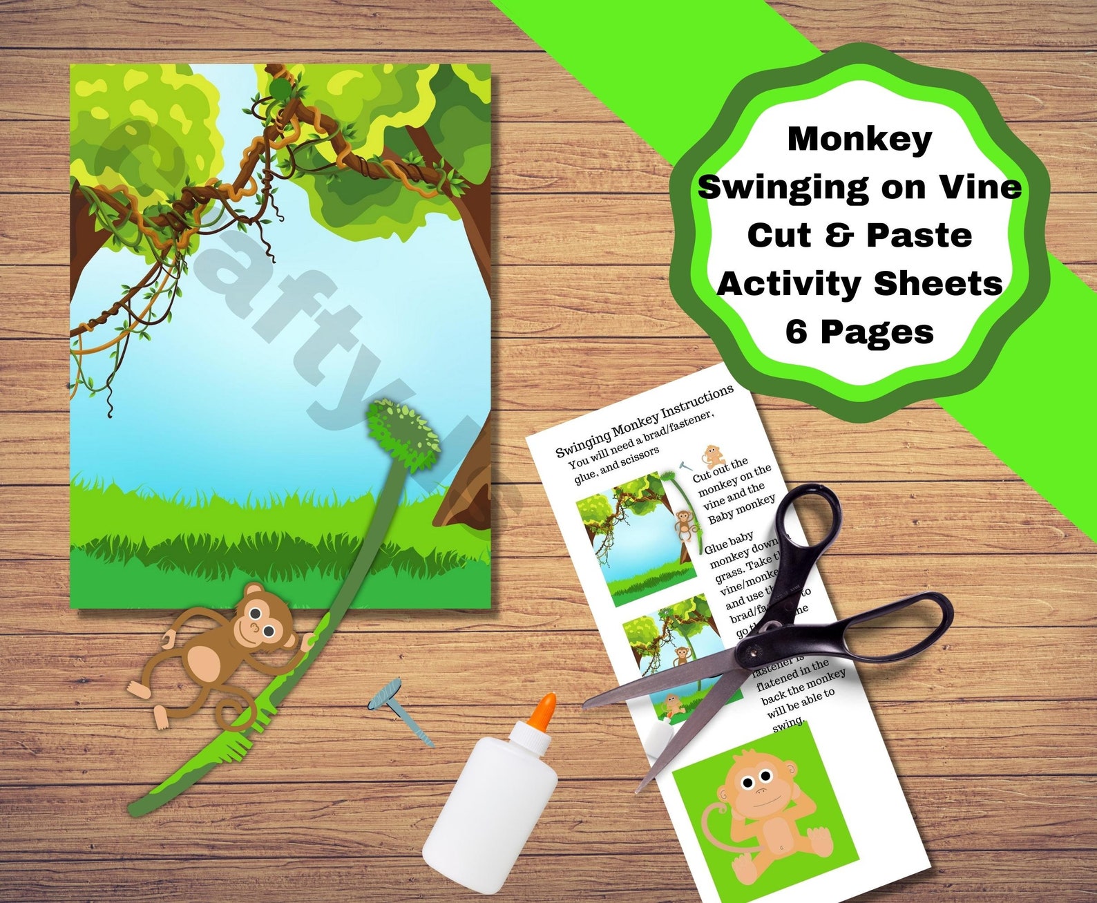 Printable Monkey Cut and Paste, Crafts, Coloring, and Educational Pages ...