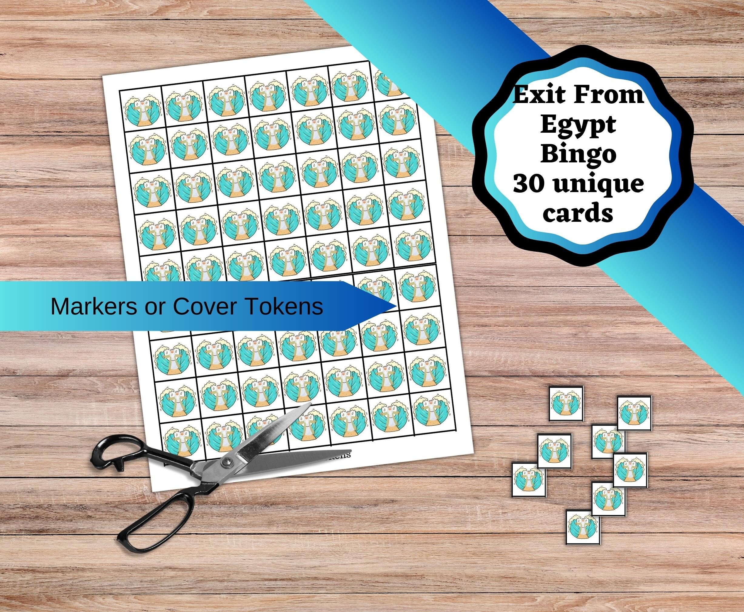 Printable Exit From Egypt Bingo Cards, 30 Unique Cards. Moses Leads the ...