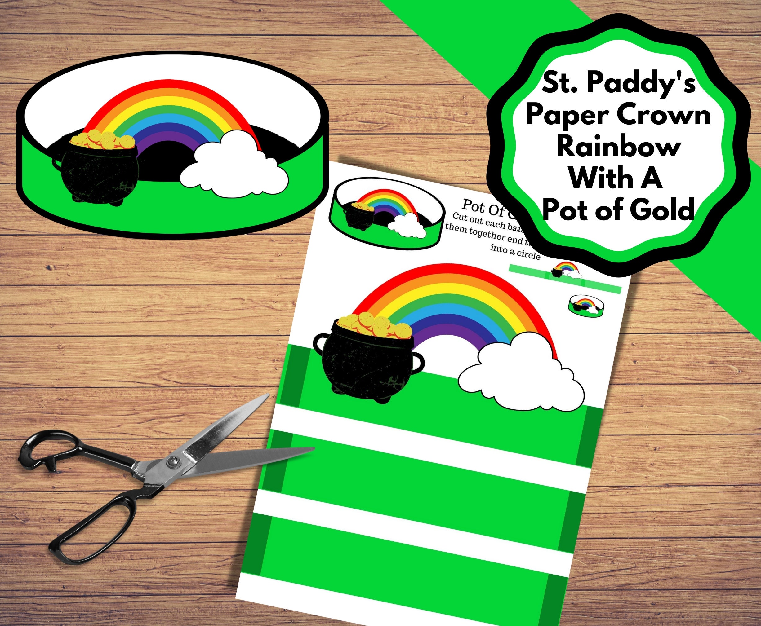 Printable Paper Rainbow With a Pot of Gold Crown for Kids, St. Patrick ...