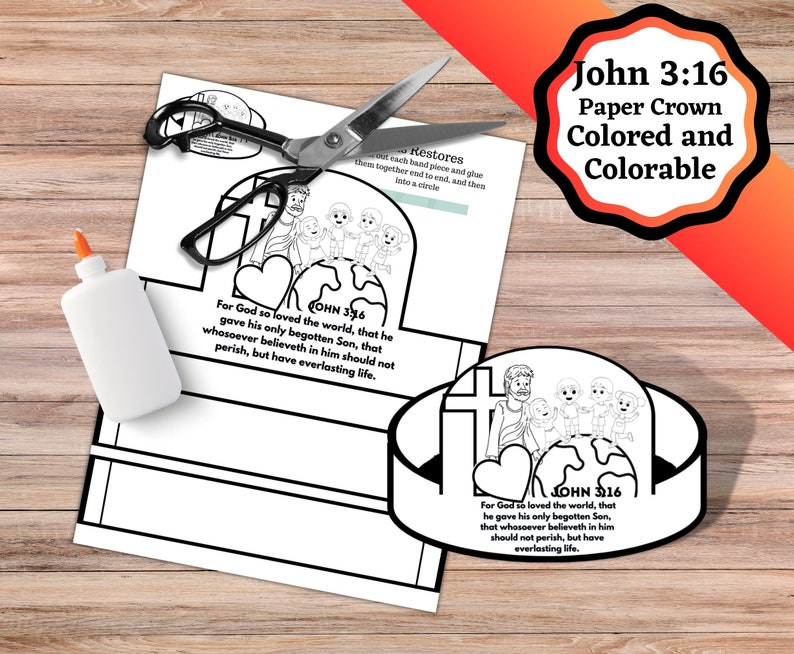 Printable John 3:16 Bible Lesson Paper Crown. Paper Crown Kids Craft ...