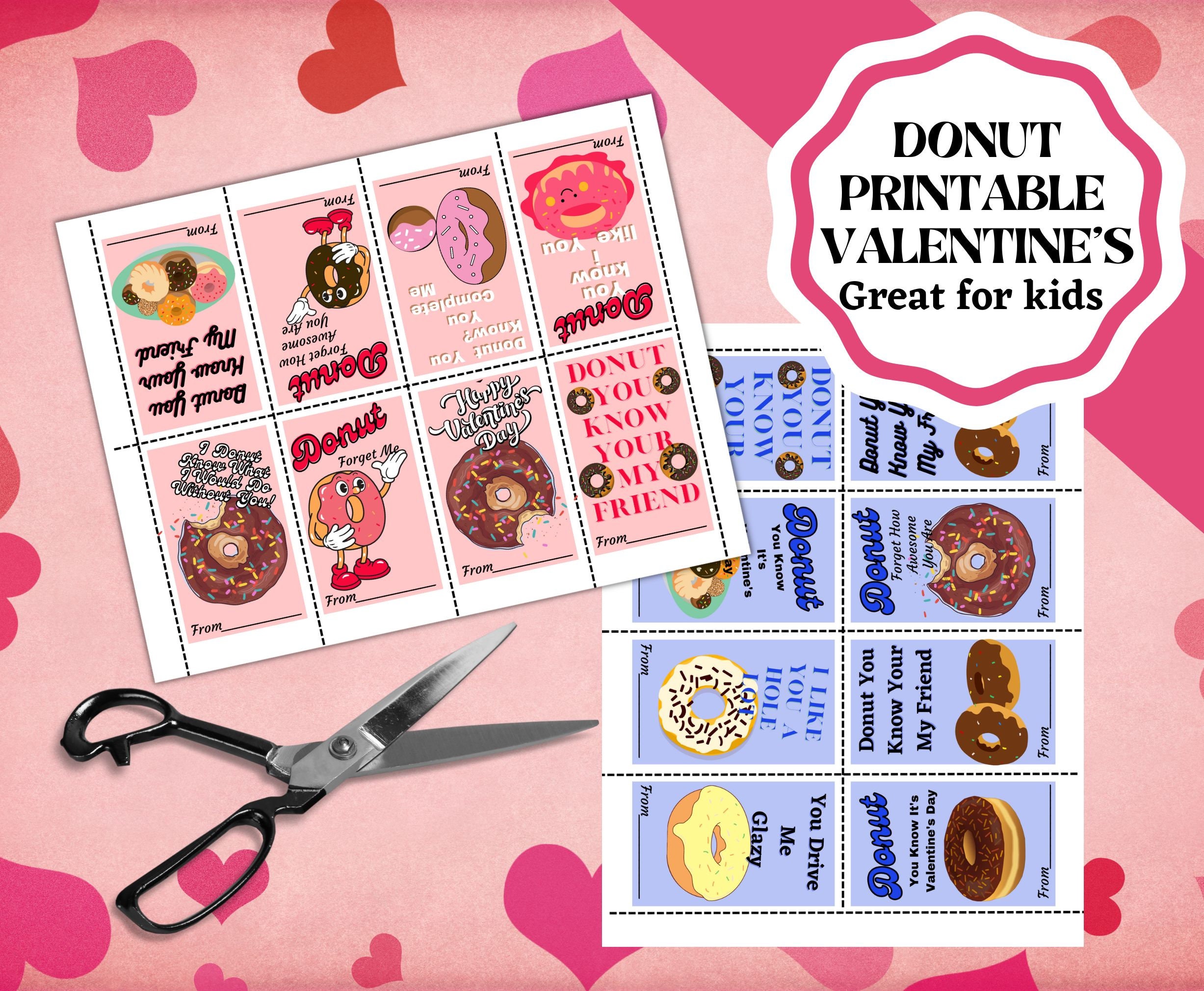 Donut Themed Printable Valentine Cards. Kids Valentine Cards With ...