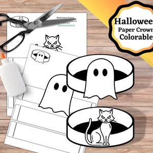 Halloween Paper Crowns Printable, Colorable. Black and White Halloween ...