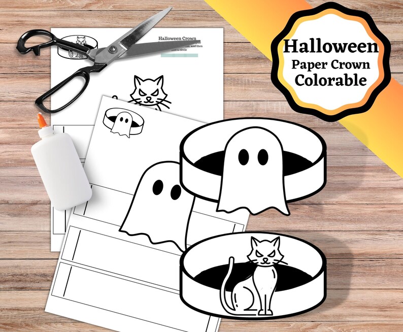 Halloween Paper Crowns Printable, Colorable. Black and White Halloween ...