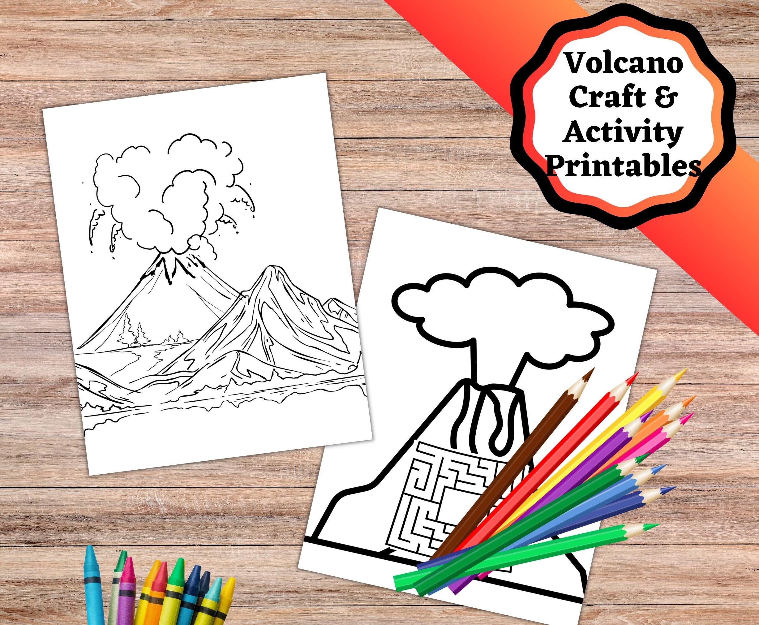 Printable Volcano Craft Pages, Craft, Activity, Coloring, and Maze ...