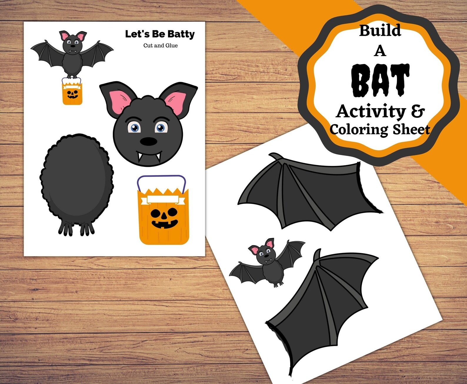 Printable Bat, Create a Bat Cut and Paste Craft With Coloring Sheet. - Etsy