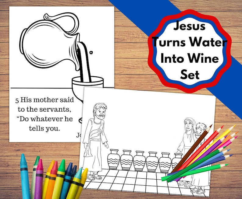 Printable Pitcher Pouring Jesus Into Wine Coloring Craft Set, Colorable ...