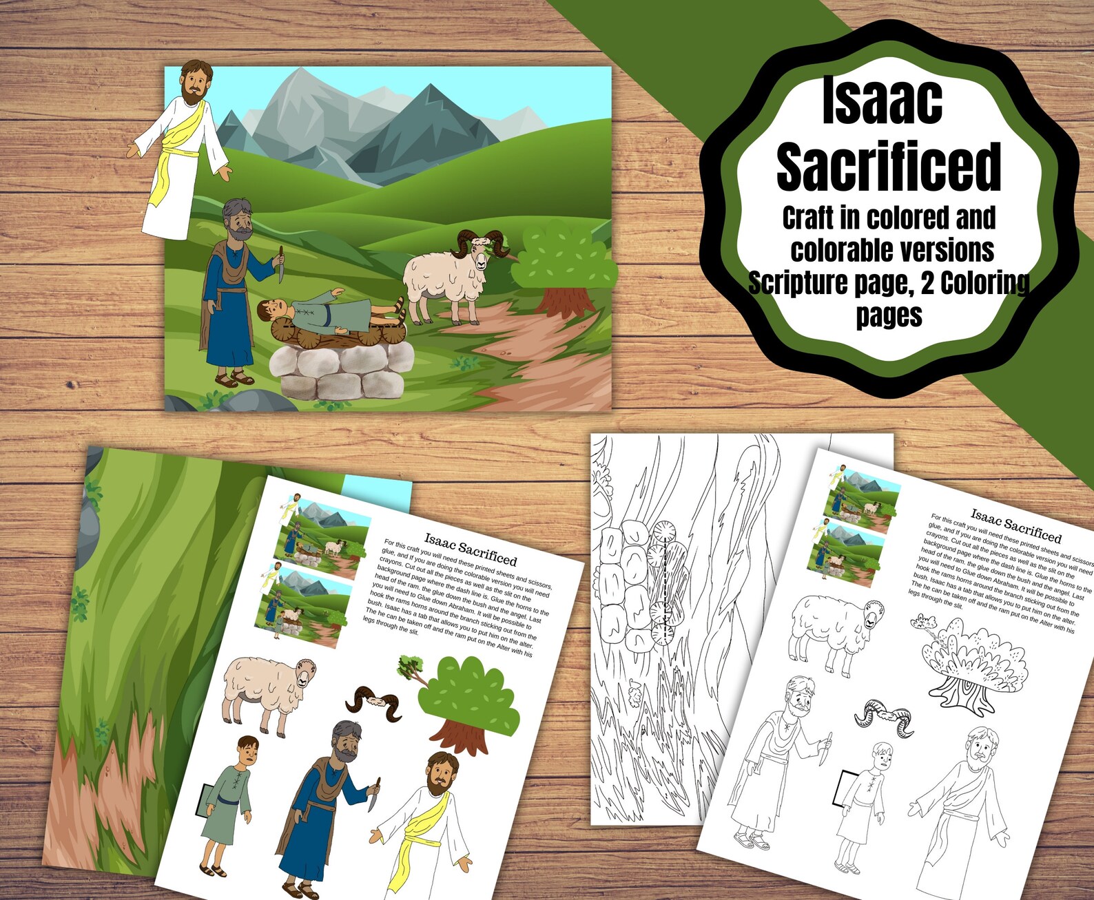 Printable Activity Set for Isaac Sacrificed, Colored and Colorable ...