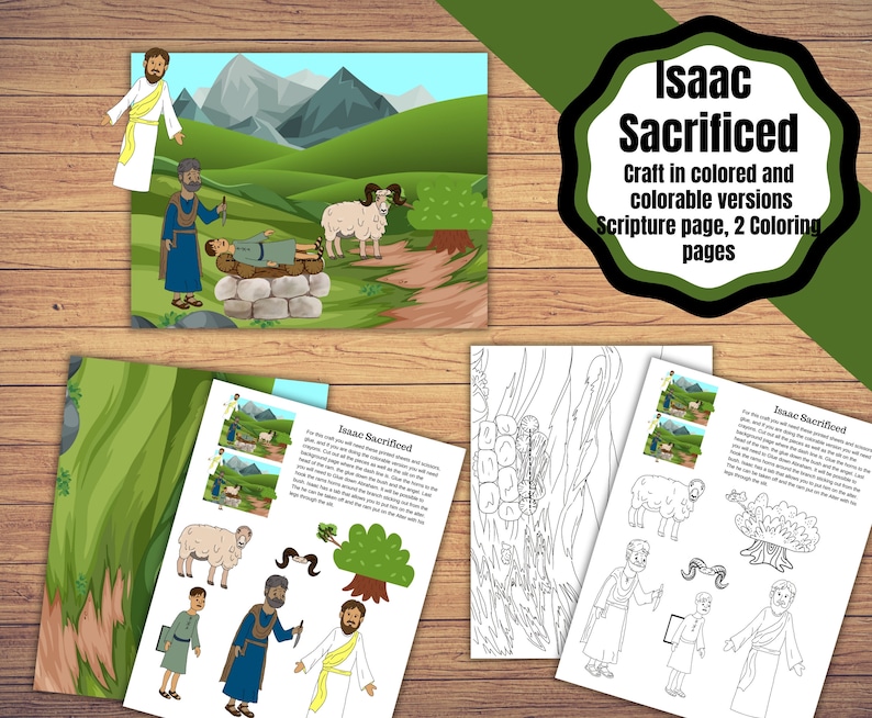 Printable Activity Set for Isaac Sacrificed, Colored and Colorable ...