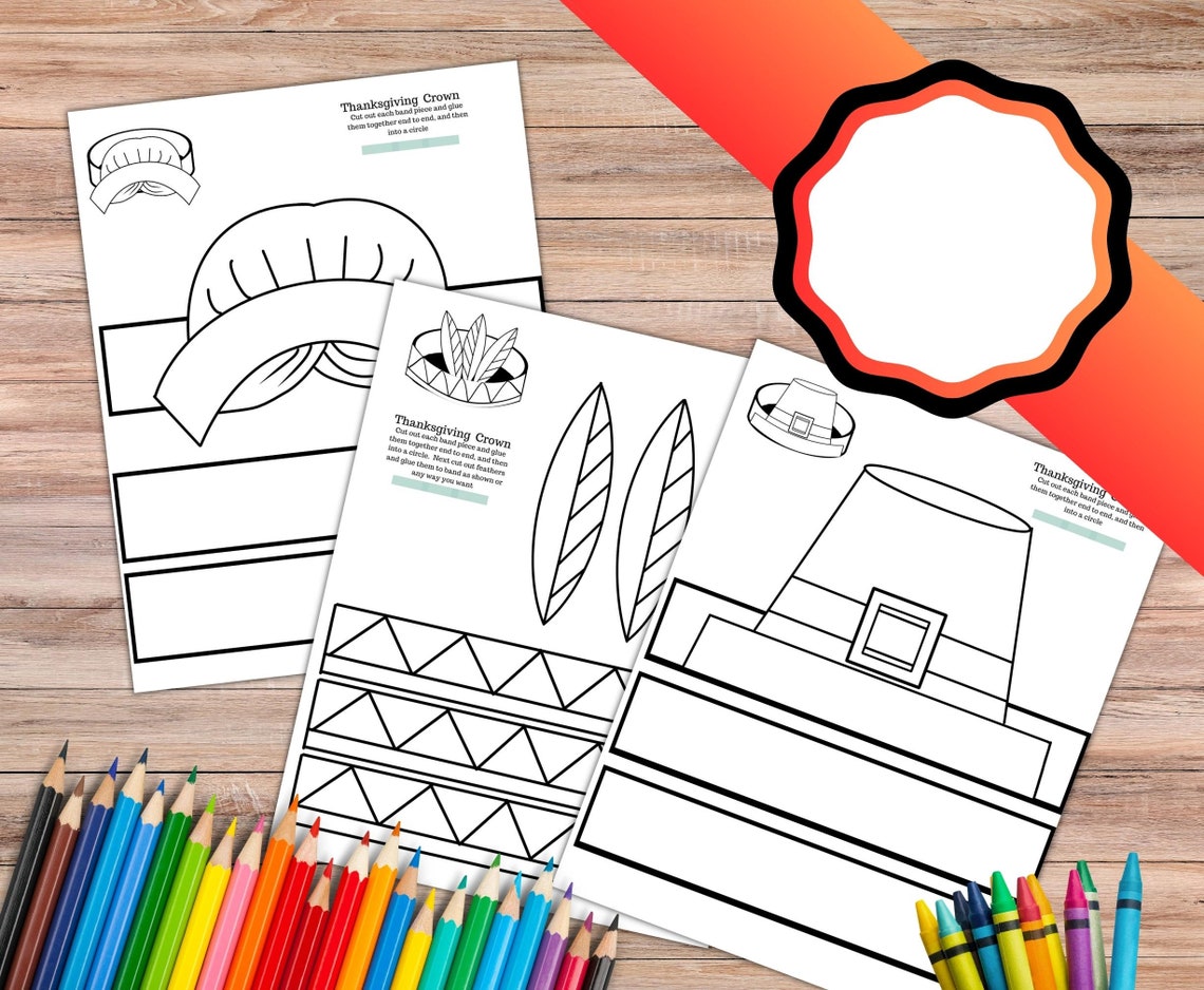 Thanksgiving Paper Crowns, Printable Paper Crowns With Pilgrim Hat and ...