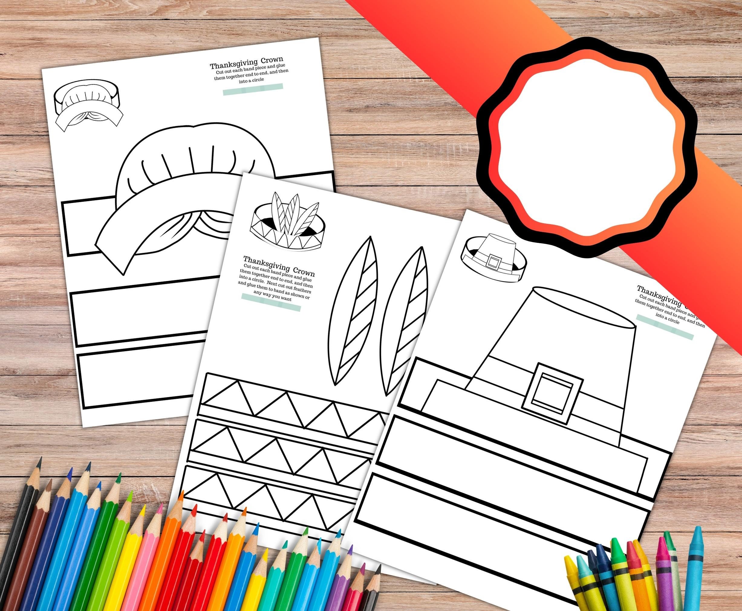 Thanksgiving Paper Crowns, Printable Paper Crowns With Pilgrim Hat and ...