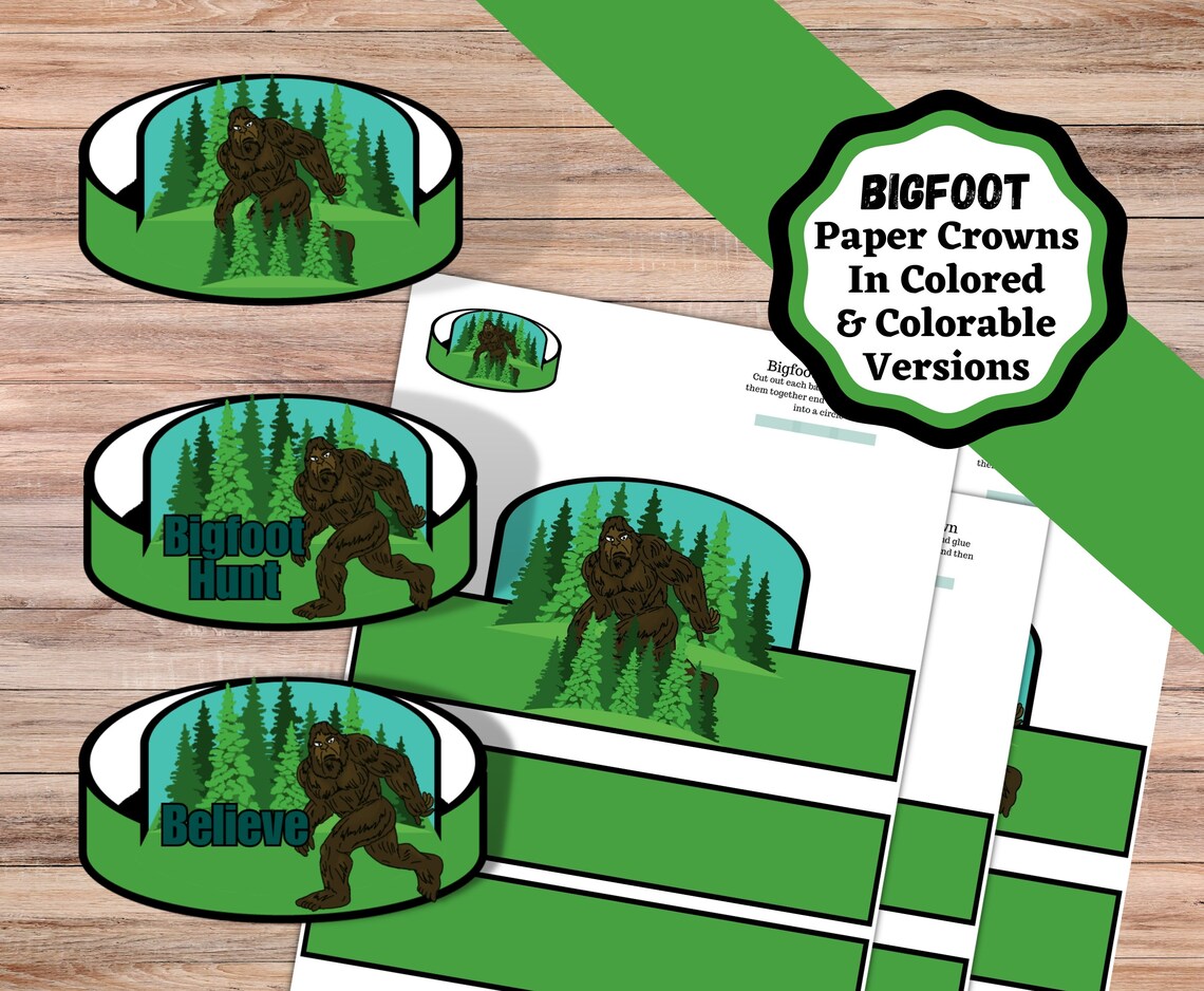 Printable Bigfoot Paper Crowns, Paper Head Bands With Bigfoot, Bigfoot ...